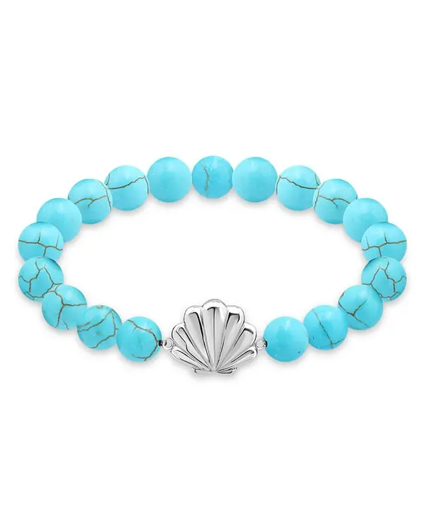 Aqua Clam Shell Charm Gemstone Beaded Bracelet - Blue/silver