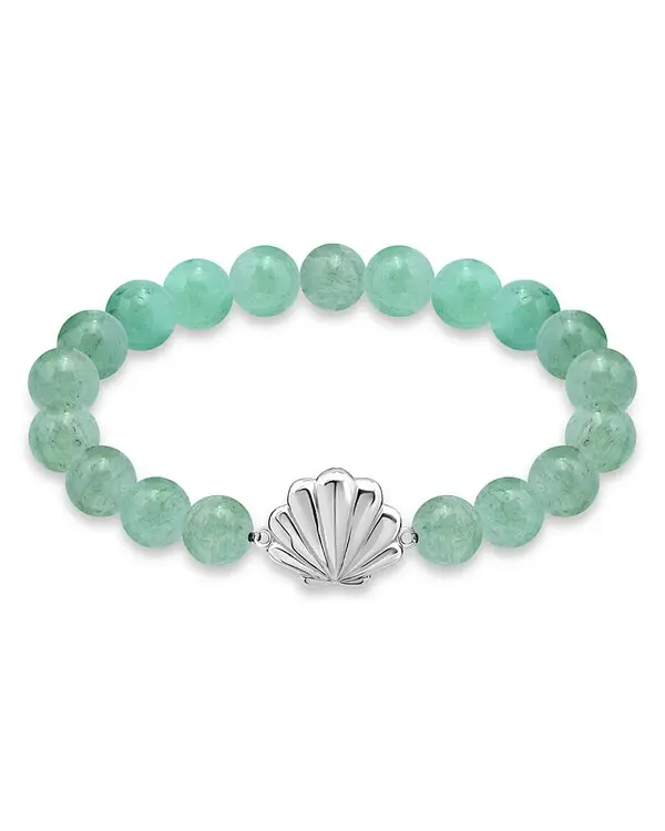 Aqua Clam Shell Charm Gemstone Beaded Bracelet - Green/silver