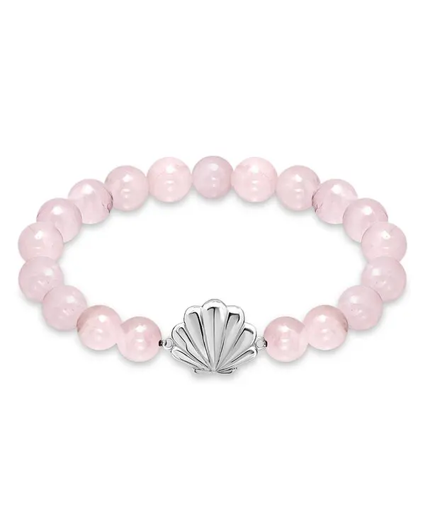 Aqua Clam Shell Charm Gemstone Beaded Bracelet - Pink/silver