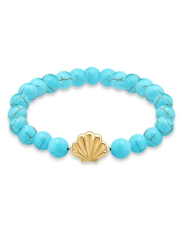 Aqua Clam Shell Charm Gemstone Beaded Bracelet - Blue/gold