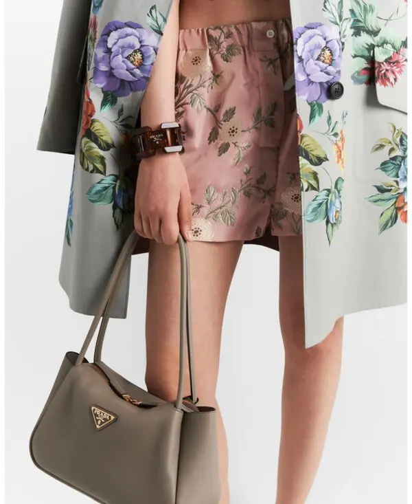 Prada Darling Medium Leather Shoulder Bag - Grey