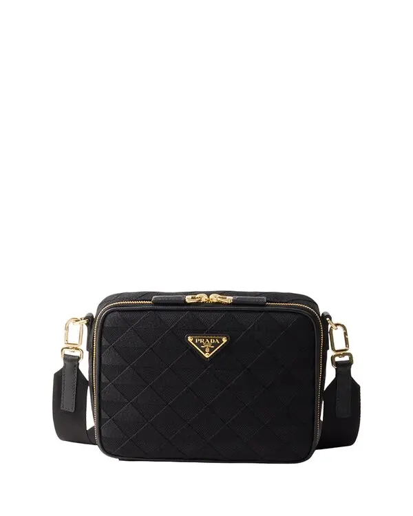 Prada Brique Embroidered Fabric Bag - Black
