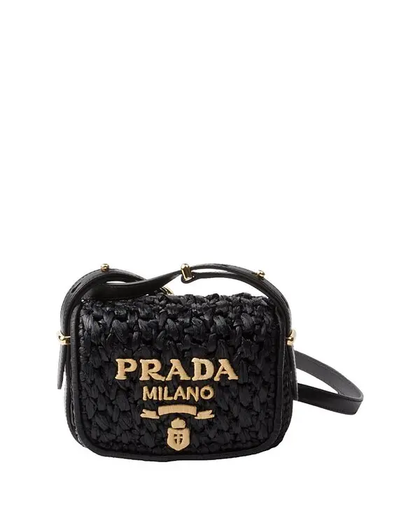 Prada Crochet And Leather Shoulder Bag - Black