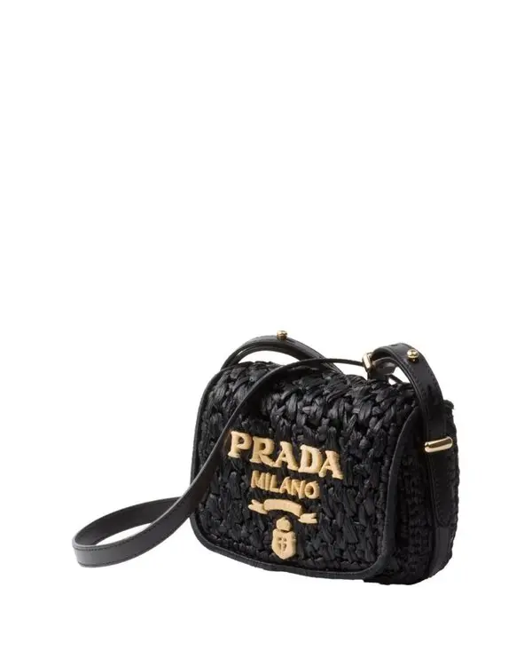 Prada Crochet And Leather Shoulder Bag - Black