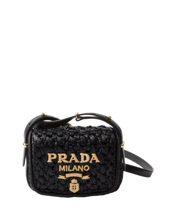 Prada Crochet And Leather Shoulder Bag - Black