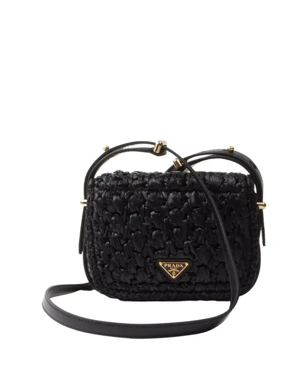 Prada Crochet And Leather Shoulder Bag - Black