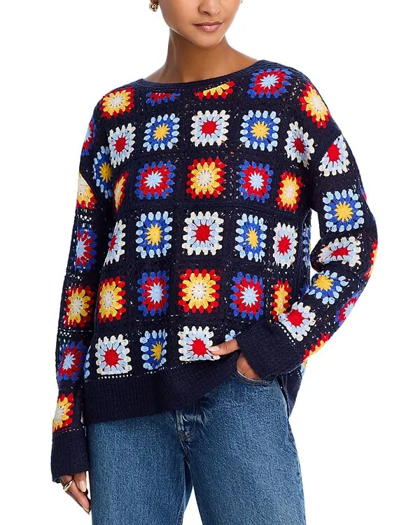 Aqua Patchwork Crochet Sweater