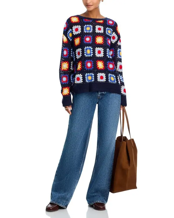 Aqua Patchwork Crochet Sweater