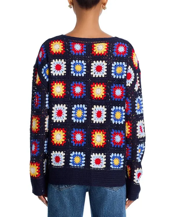 Aqua Patchwork Crochet Sweater