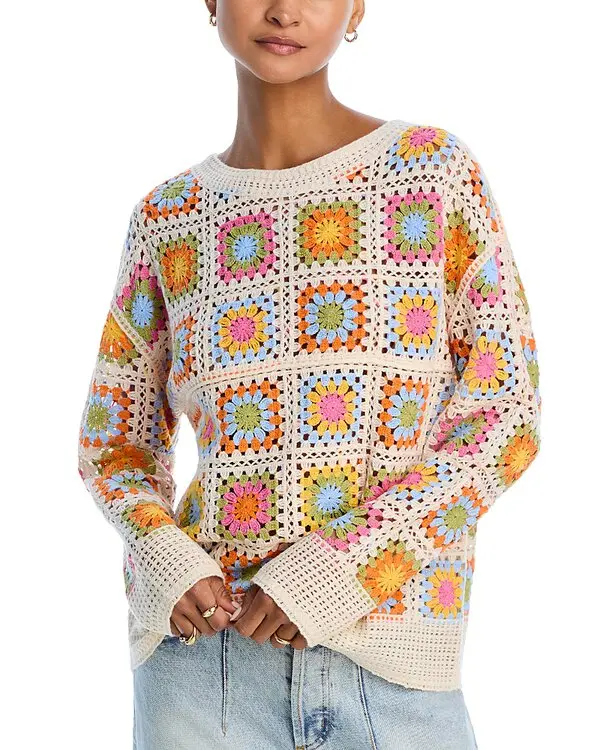 Aqua Patchwork Crochet Sweater - Rainbow