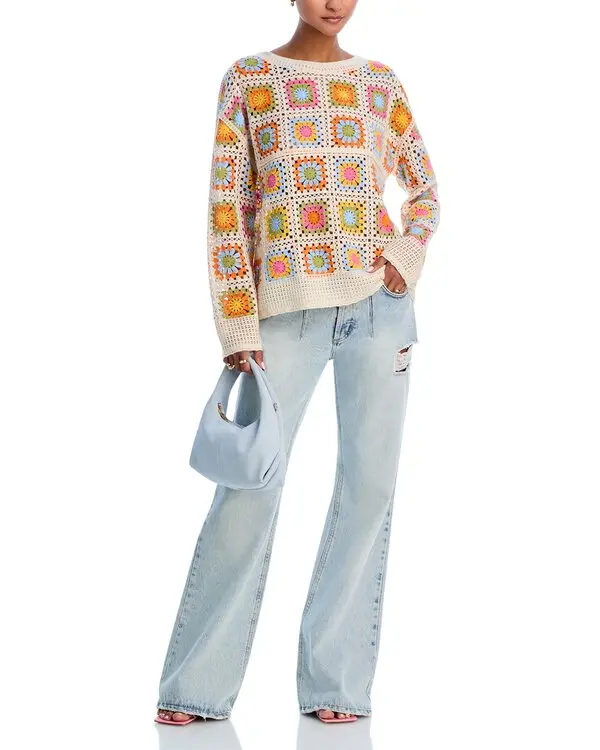 Aqua Patchwork Crochet Sweater - Rainbow