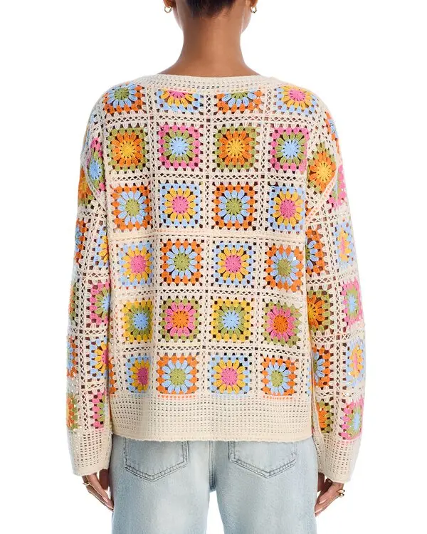 Aqua Patchwork Crochet Sweater - Rainbow