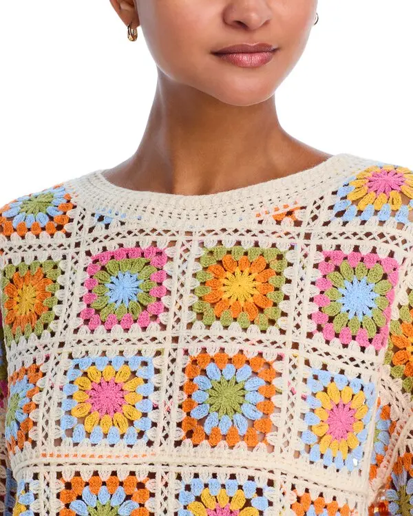 Aqua Patchwork Crochet Sweater - Rainbow