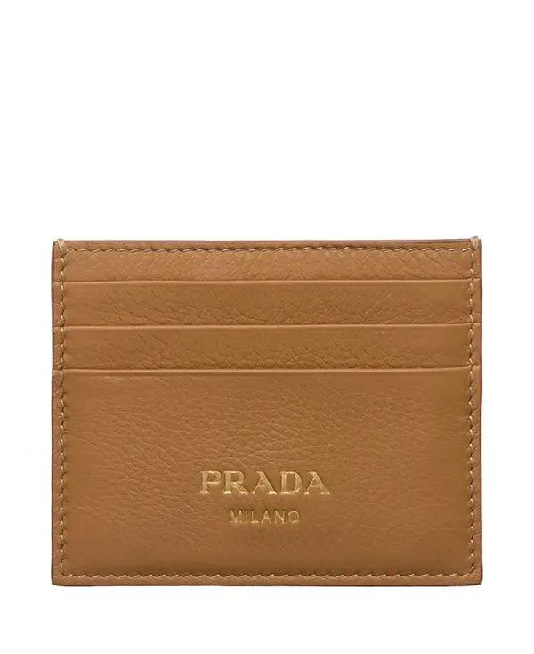 Prada Leather Card Holder - Brown
