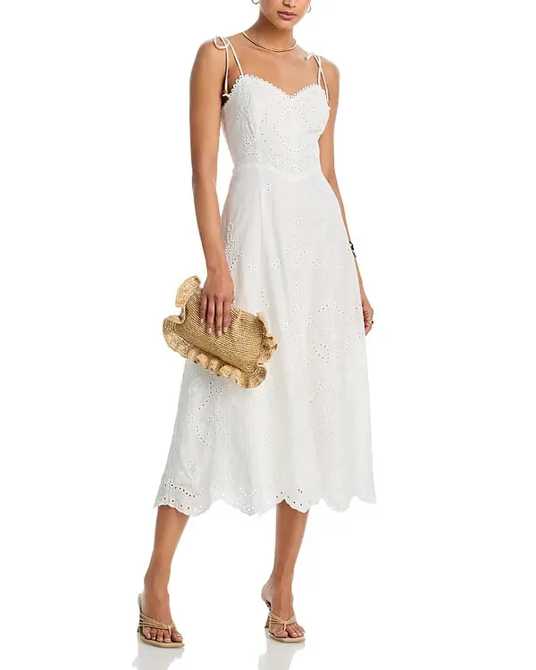 Aqua Eyelet Sweetheart Midi Dress - White