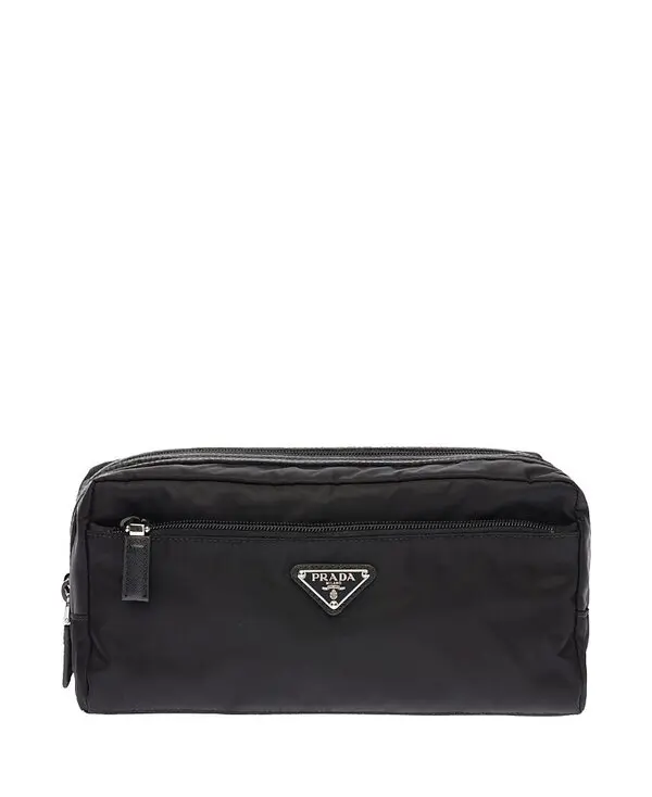 Prada Re-nylon And Saffiano Leather Travel Pouch - Black