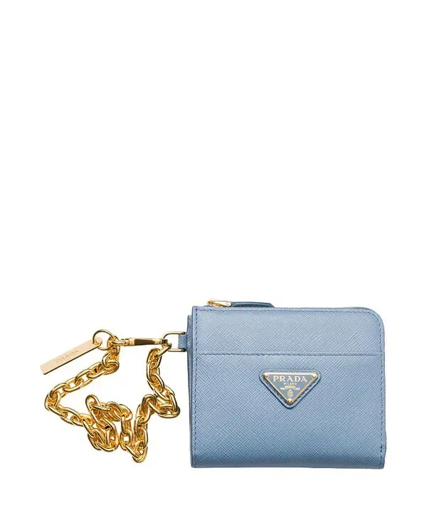 Prada Small Saffiano Leather Zipper Wallet - Light Blue