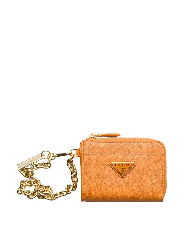 Prada Small Saffiano Leather Zipper Wallet - Orange