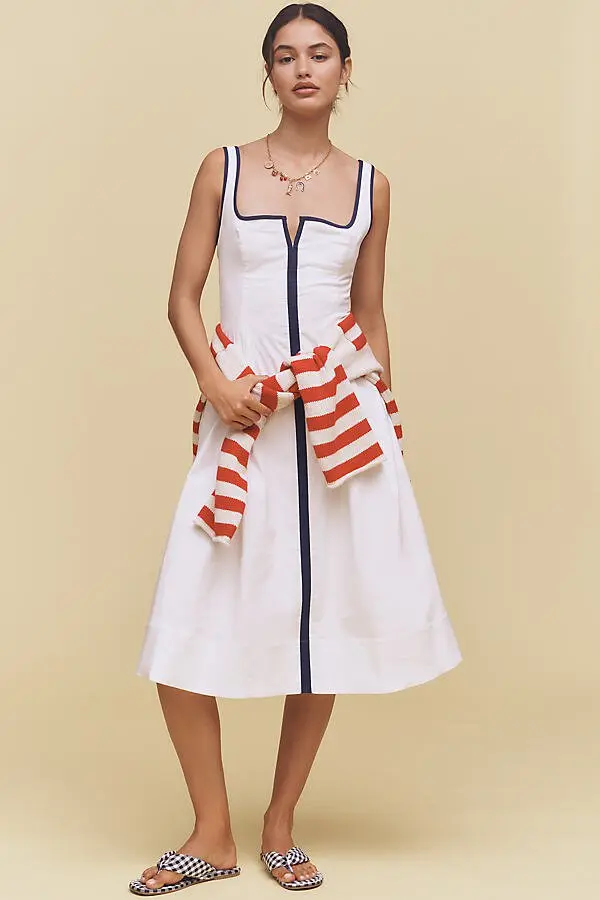Maeve Arlette Midi Dress - Blue