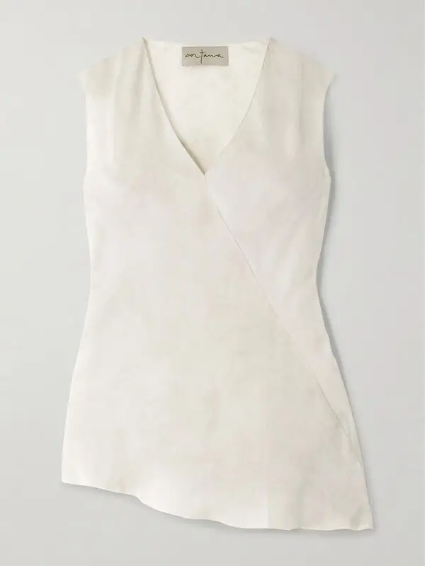CORTANA Dali Asymmetric Silk-voile Top - Neutrals