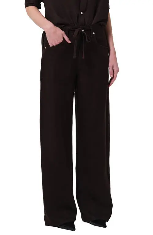Citizens Of Humanity Brynn Drawstring Waist Wide Leg Linen Pants - Chocolate