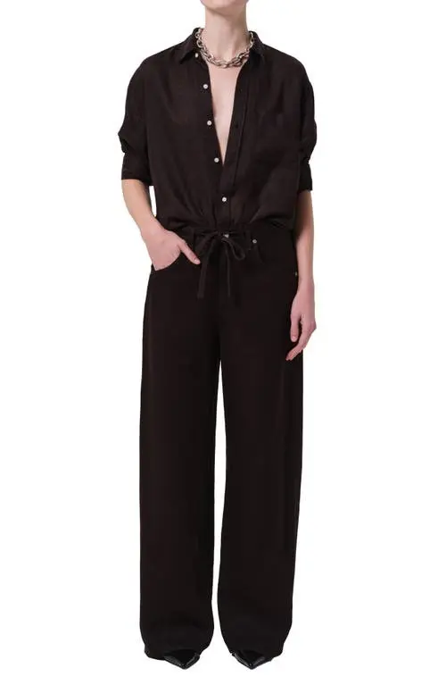Citizens Of Humanity Brynn Drawstring Waist Wide Leg Linen Pants - Chocolate