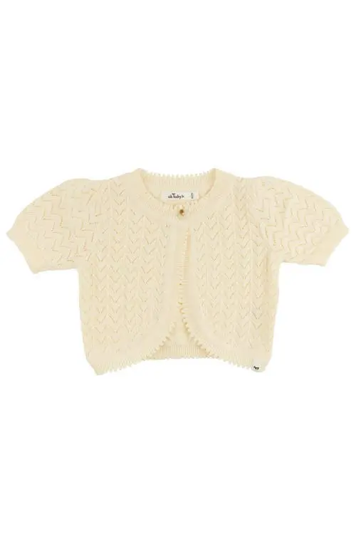 OH BABY! Wave Stitch Juliet Pointelle Short Sleeve Cardigan - Butter