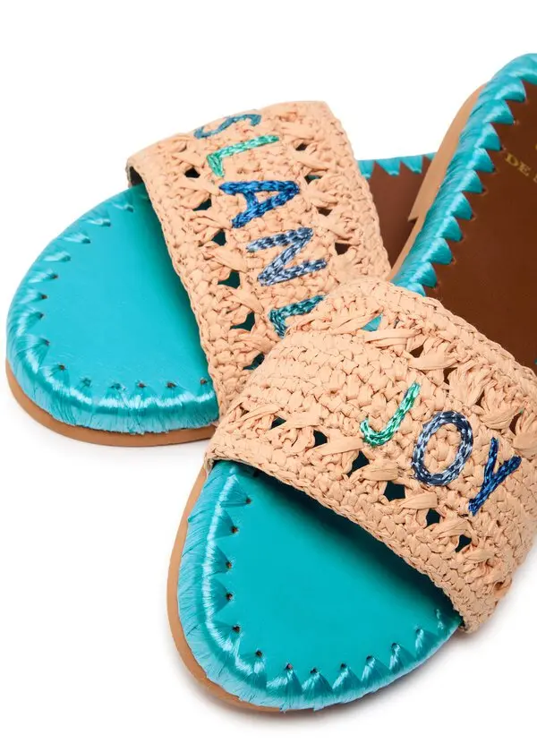 DE SIENA Crochet Detail Leather Sliders - Blue