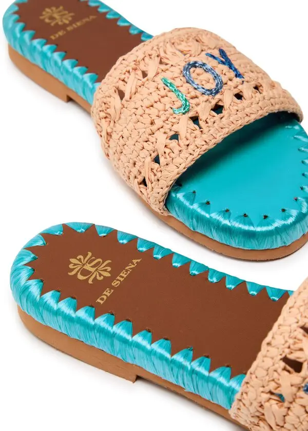 DE SIENA Crochet Detail Leather Sliders - Blue