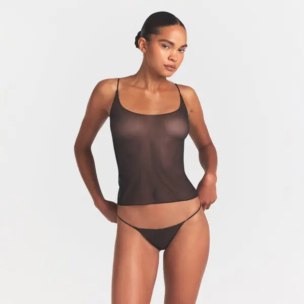 SKIMS Ultra Fine Mesh String Thong - Obsidian