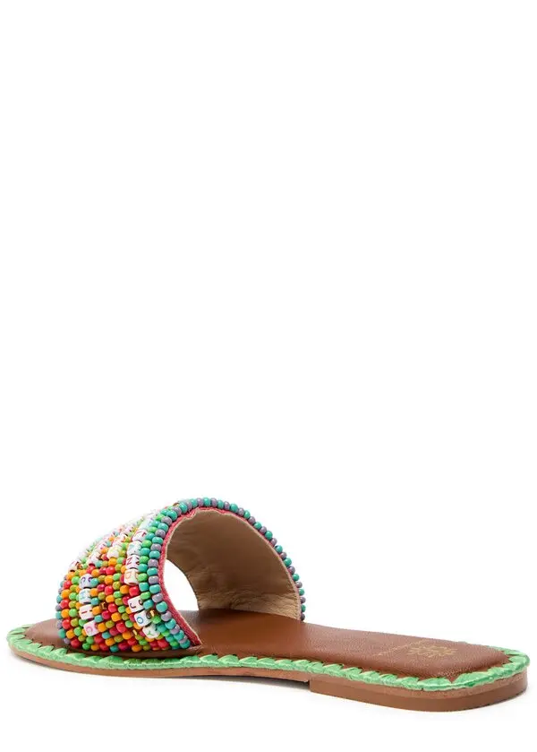 DE SIENA Resort Beaded Leather Sliders - Green