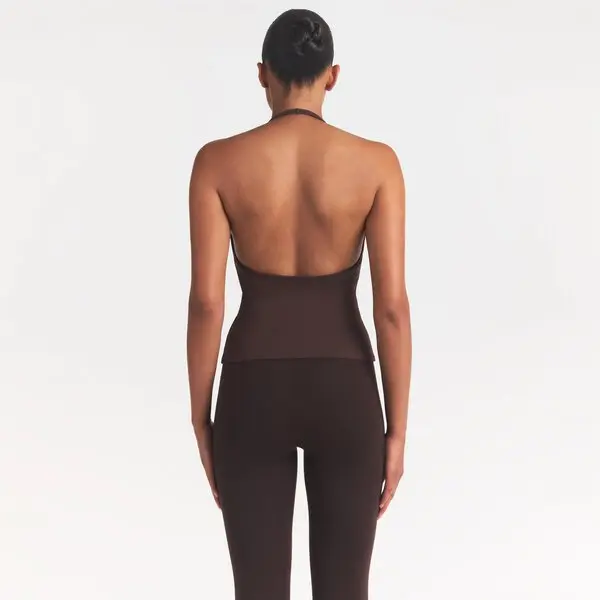 SKIMS Plunge Halter Top With Interior Shelf Bra - Cocoa