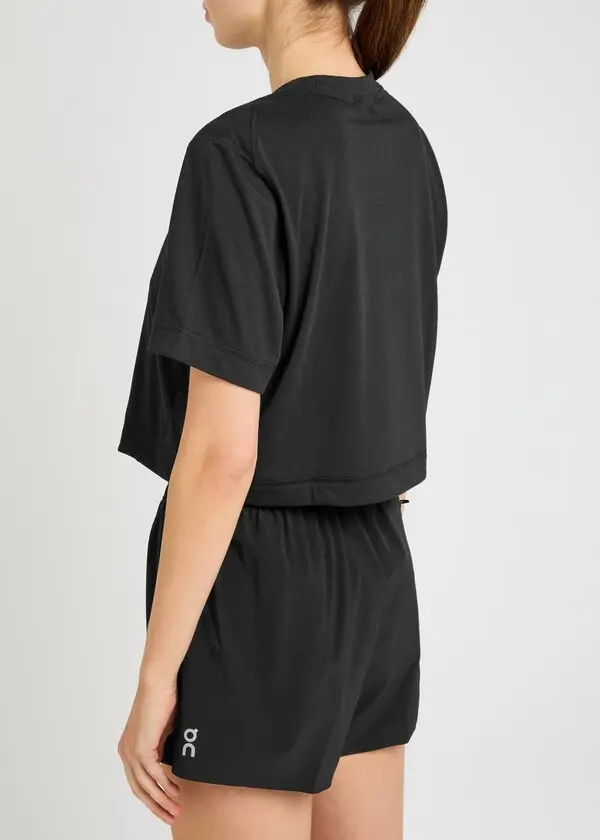 On Logo Cropped Jersey T-shirt - Black