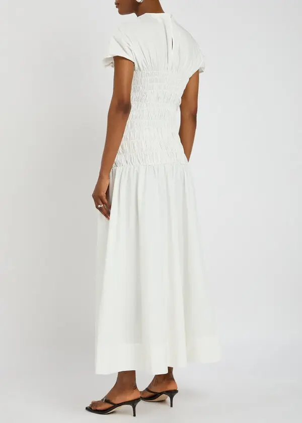 clea white piera maxi dress Clea Piera Cotton-Poplin Midi Dress In White - 50% Off