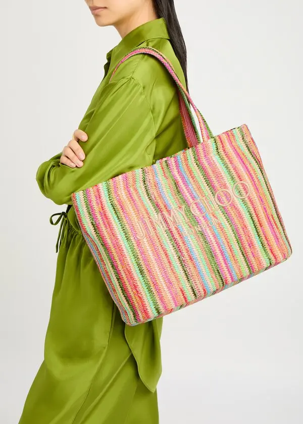 Jimmy Choo Beach Striped Raffia Tote - Green | Editorialist