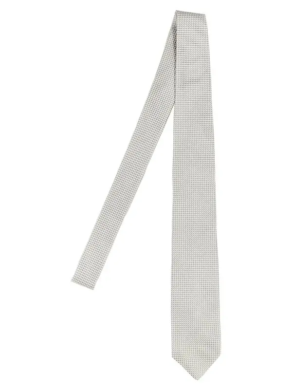 BARBA NAPOLI Silk Jacquard Micro Patterned Tie - Silver