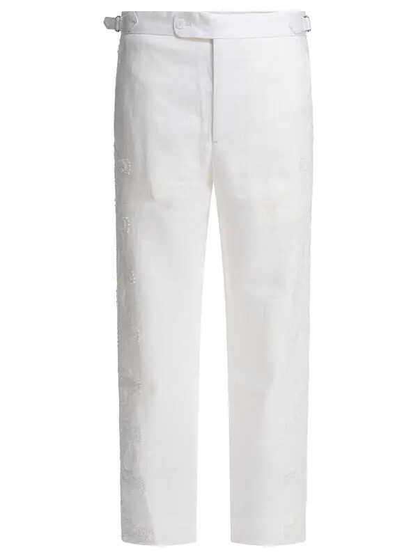BODE Linen Pants With Crochet Inserts - White