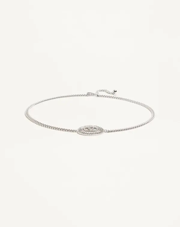 Valentino Garavani Vlogo Signature Chain Belt - Palladium/crystal
