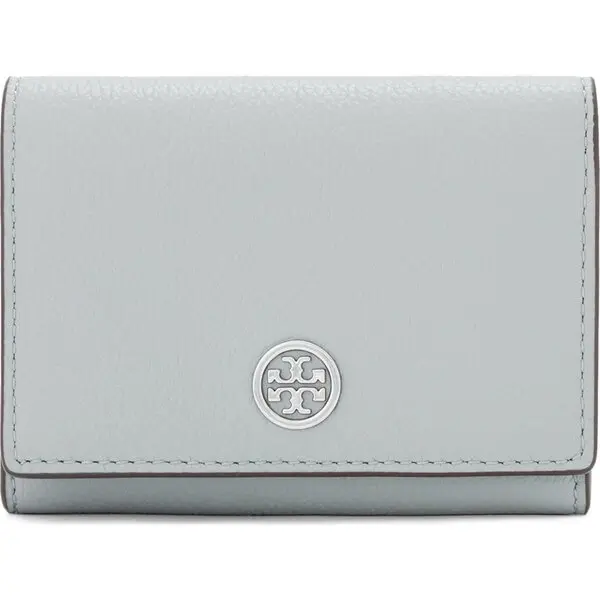 Tory Burch Robinson Small Pebbled Leather Wallet - Light Granite
