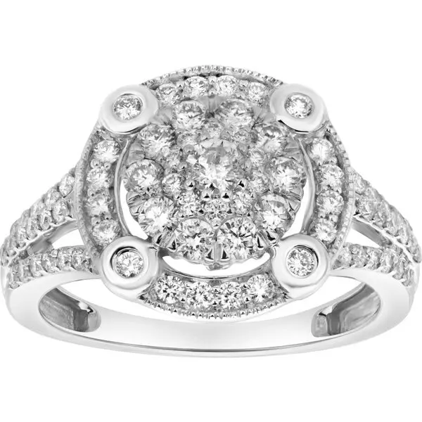 LUVMYJEWELRY 14k Gold 1 Carat Diamond Halo Cluster Ring - 14k White Gold