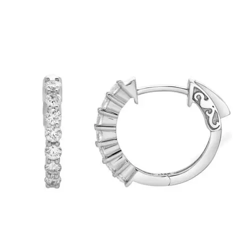 LUVMYJEWELRY 14k Gold Diamond Huggie Hoop Earrings - 14k White Gold
