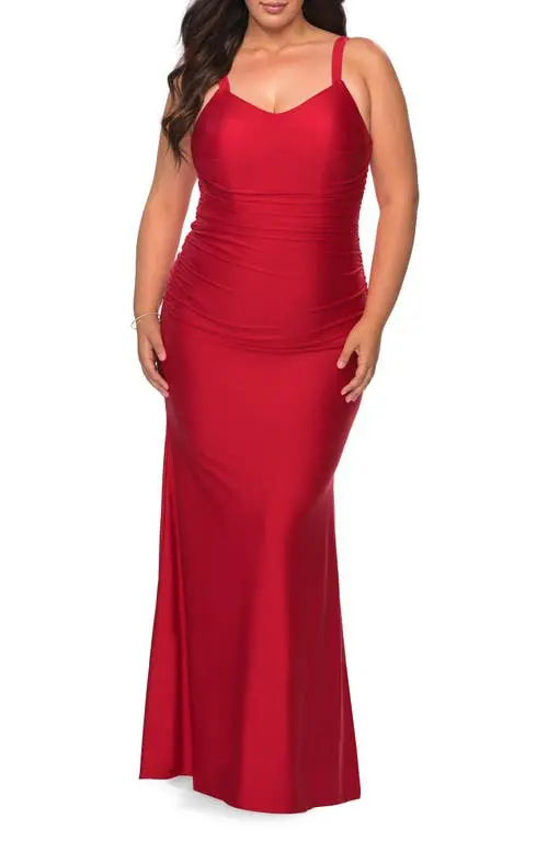 LABOMME Long Ruched Jersey Dress