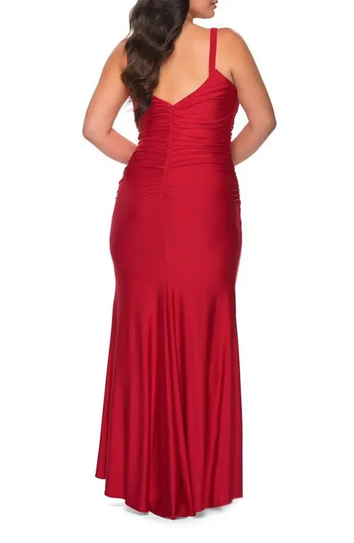 La Femme Long Ruched Jersey Dress