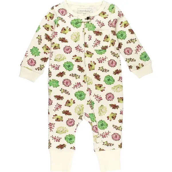 L'OVEDBABY Organic Cotton Zip Romper - Buttercream Succulents