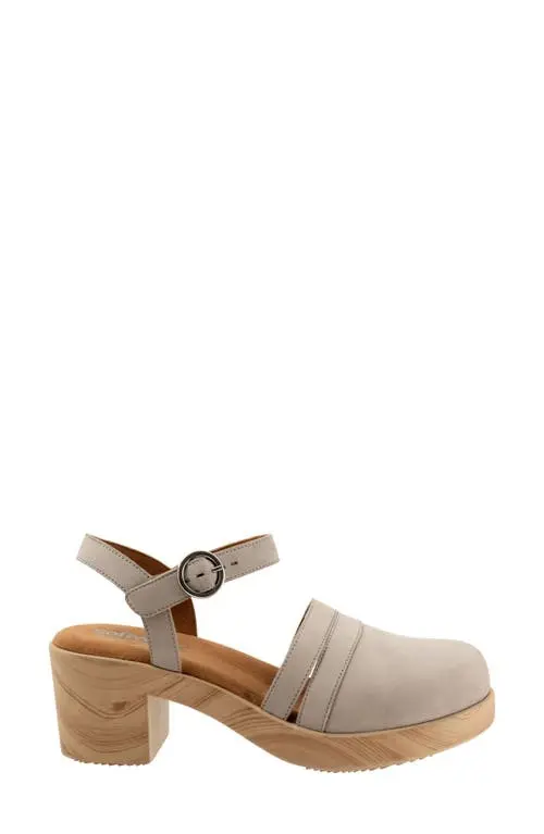 Softwalk Platform Clogs With Ankle Strap - Grey Nubuck