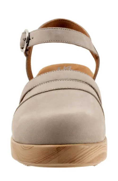 Softwalk Platform Clogs With Ankle Strap - Grey Nubuck