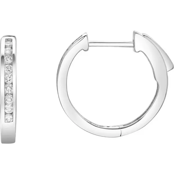 LUVMYJEWELRY 14k Gold Diamond Huggie Hoop Earrings - 14k White Gold