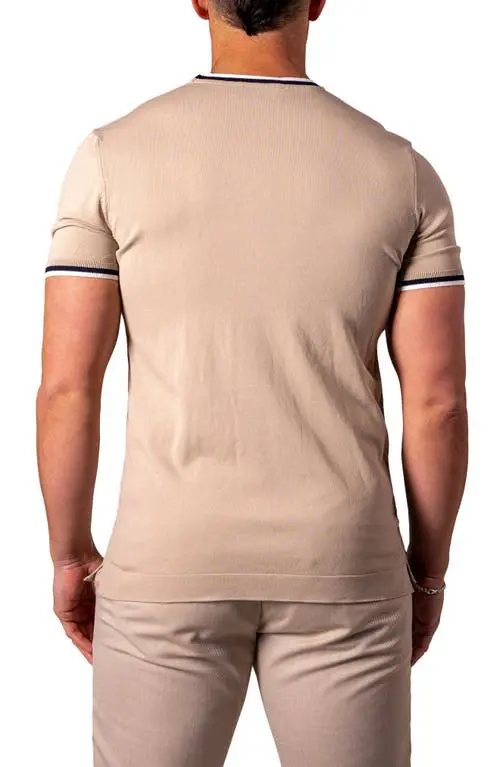 MACEOO Tipped Short Sleeve Sweater - Light Brown