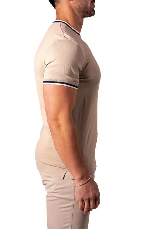 MACEOO Tipped Short Sleeve Sweater - Light Brown