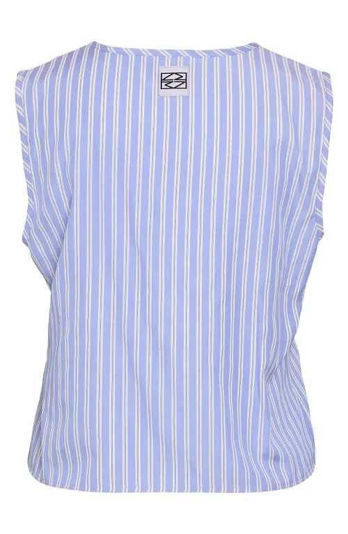 NOISY MAY Frida Tie Front Crop Vest - Sky Blue Stripes White